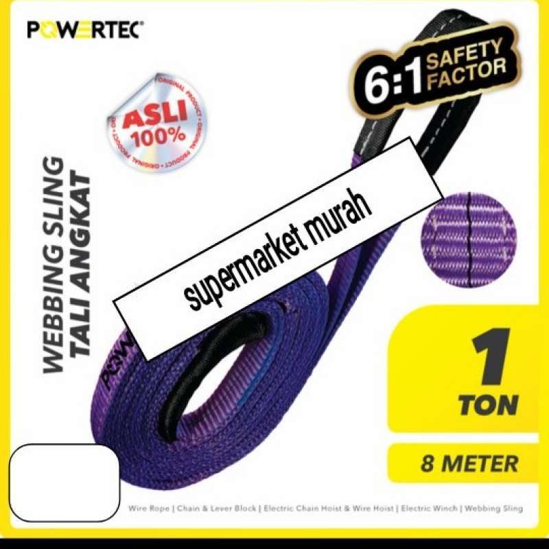 Promo Webbing Sling Belt Tali Angkat 1 Ton x 8 Meter POWERTEC Double Ply Diskon 23% di Seller ...