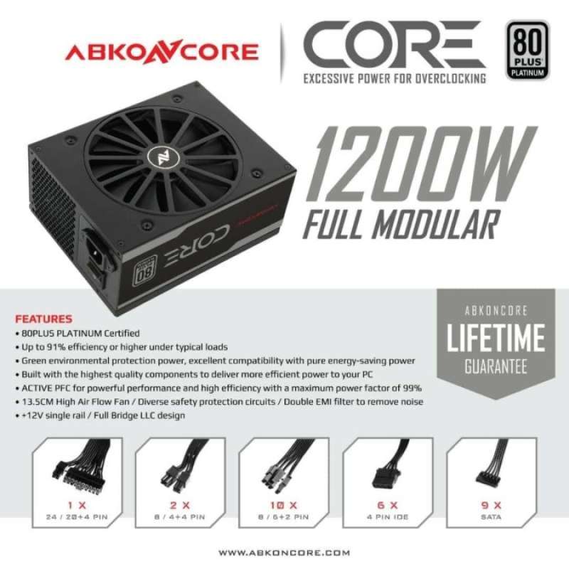 Promo Abkoncore Core 1200 Watt 80+ Platinum Plus - Full Modular Power ...