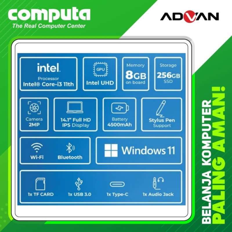 Jual Advan Touch Note 360 Stylus I3-1115g4 8gb 256gb Ssd 14touch W11 Di ...