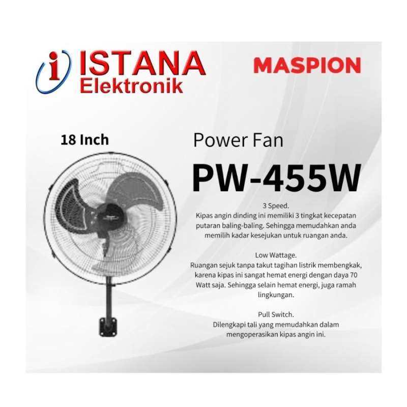 Jual MASPION POWER FAN/KIPAS ANGIN BESI DINDING 18 INCH PW-455W di ...