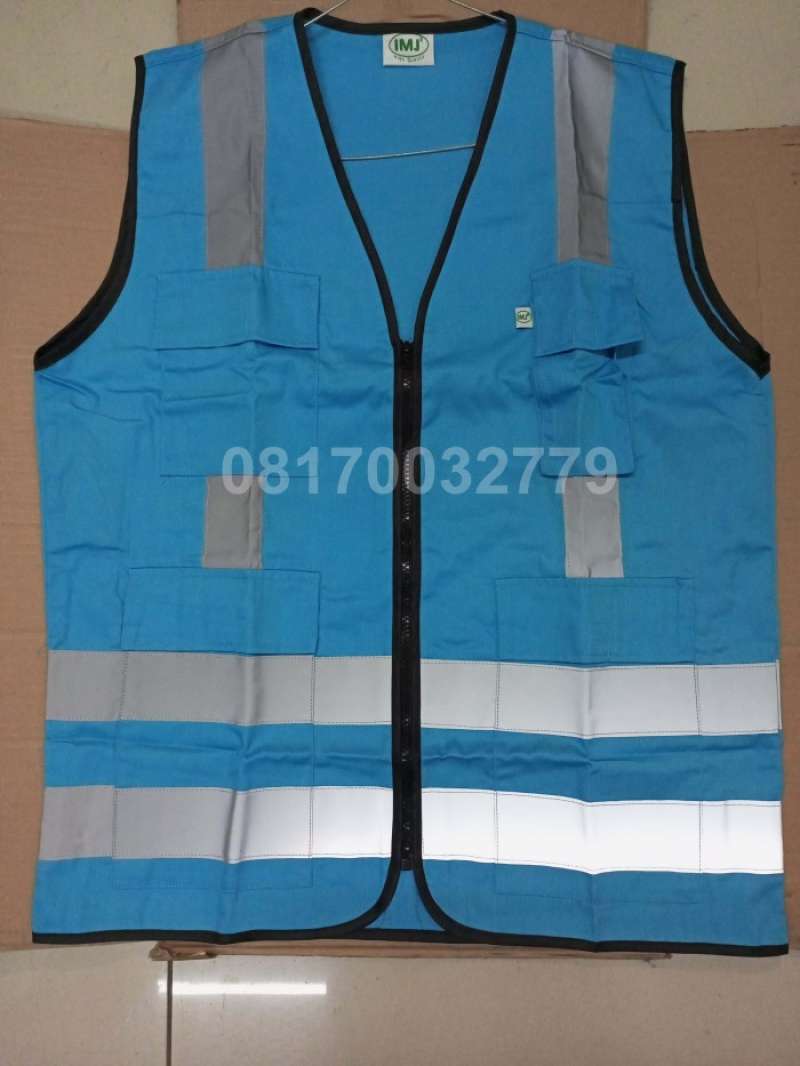 Jual Rompi Safety / Proyek Bahan Drill Kantong 4 IMJ warna Biru PLN di ...