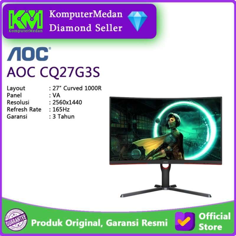 Jual LED Monitor AOC CQ27G3S 27 Curved 1000R QHD 165Hz Freesync Premium ...