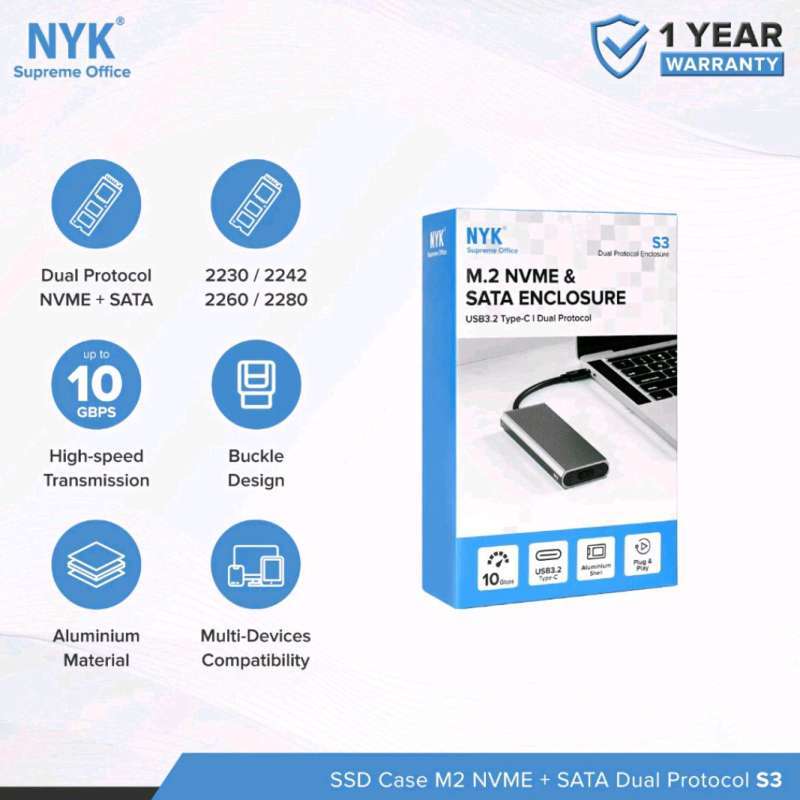 Jual Casing Ssd NvME M.2 NYK Enclosure Dual Protocol Hardisk S3 di ...