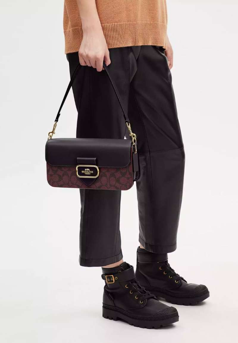 Jual Coach Morgan Shoulder Bag In Colorblock Signature Canvas Oxblood ...