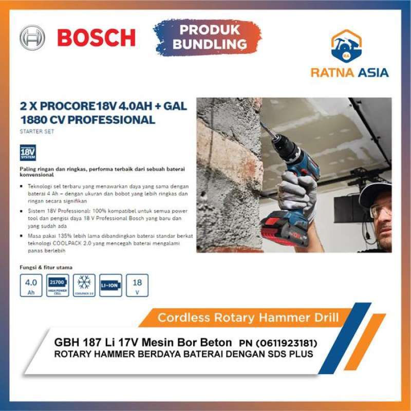 Promo Mesin Bobok Bosch Gbh 187-li Bor Beton + Starter Set 18v 2.0ah ...