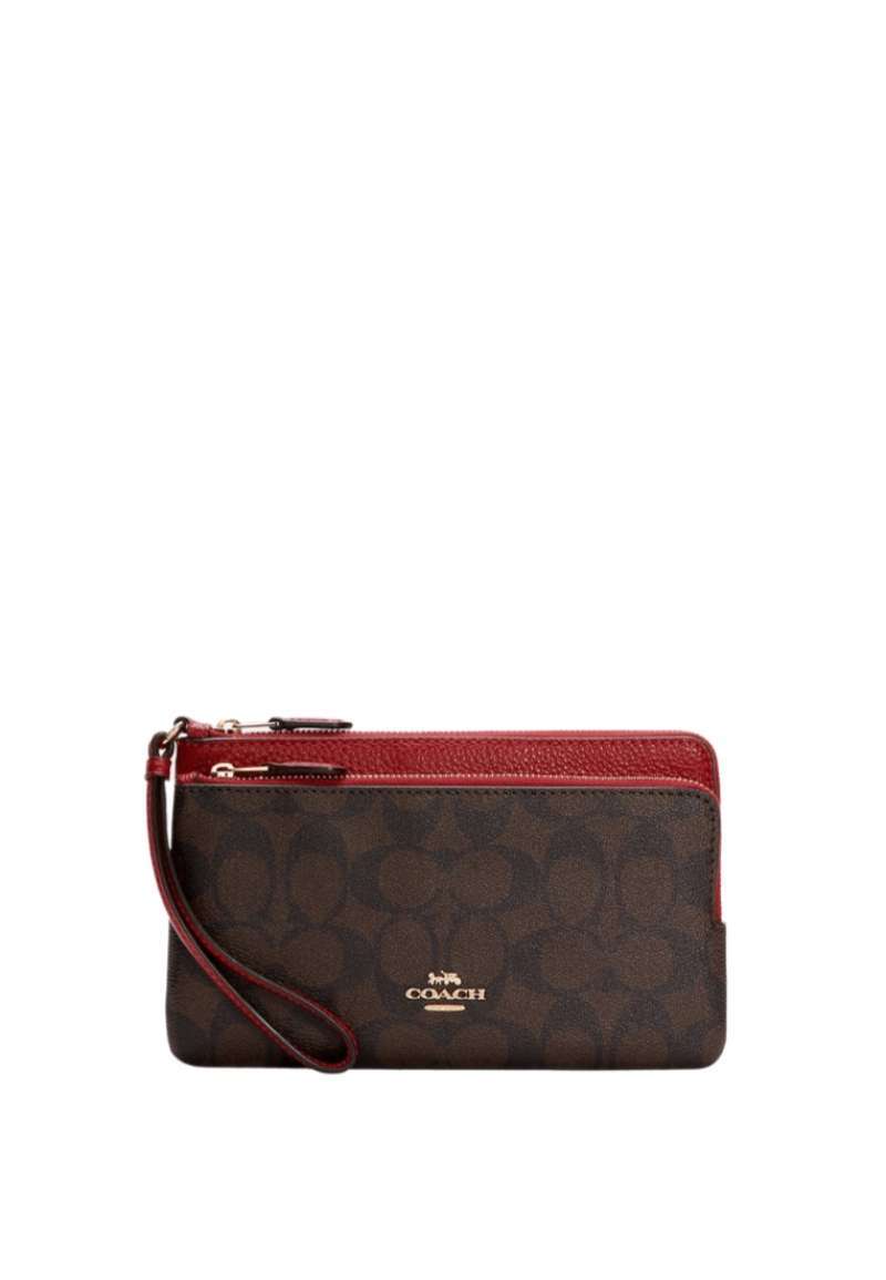 Promo Coach Double Zip Wallet In Signature Canvas Brown 1941 Red Diskon ...