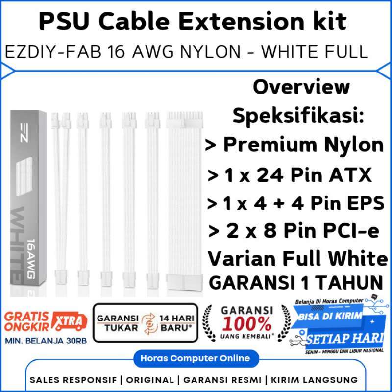 Promo EZDIY-FAB PSU NYLON Cable Extension Sleveed 16 AWG FULL WHITE ...
