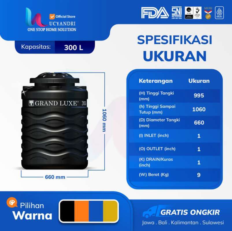 Jual TANGKI AIR TANDON TOREN AIR GRAND GLX 300 Vol. 300 L TIDAK BERBAU ...