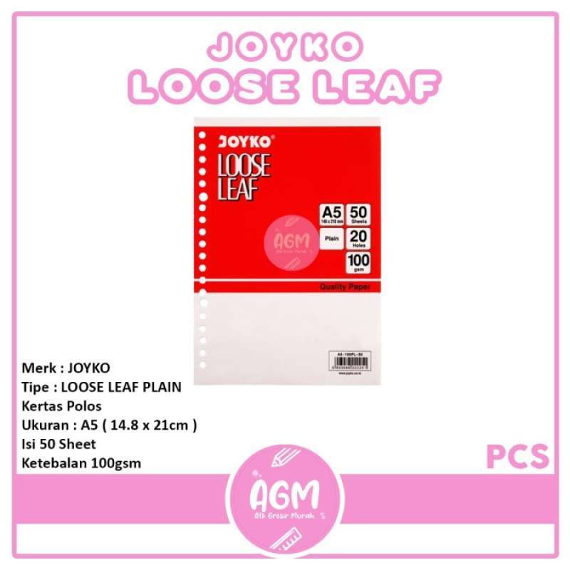 Jual LOOSE LEAF JOYKO FILE BINDER A5-100PL 50 LEMBAR PLAIN POLOS/ PER PACK di Seller Grand ...