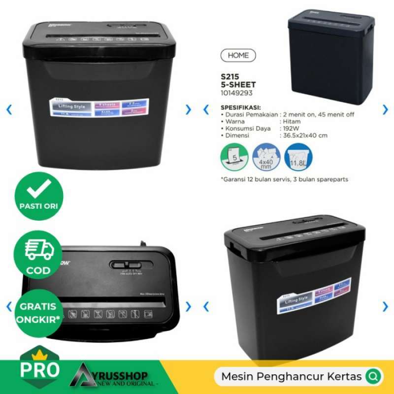 Promo Mesin Penghancur Kertas S215 Krisbow Paper Shredder 5 sheet Diskon 23% di Seller Broman ...