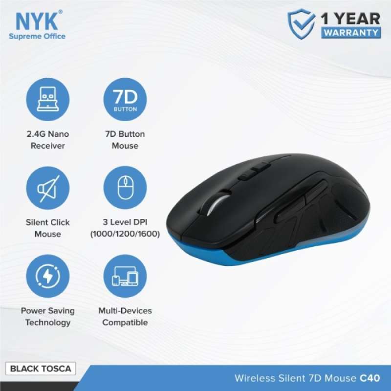 Jual Mouse Wireless Silent Click Nykc40 Side Button - Black Tosca Di ...