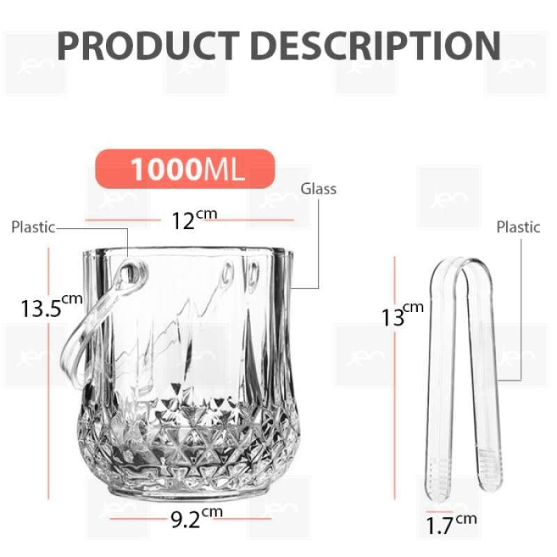 Promo Keranjang Es Batu Ember minuman serbaguna Glass Ice Bucket 1L ...
