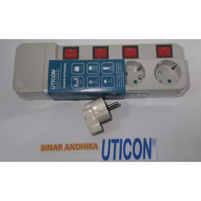 Promo Stop kontak Uticon 4 Lubang St-1485Sn Tanpa kabel+Steker L+Rakit ...