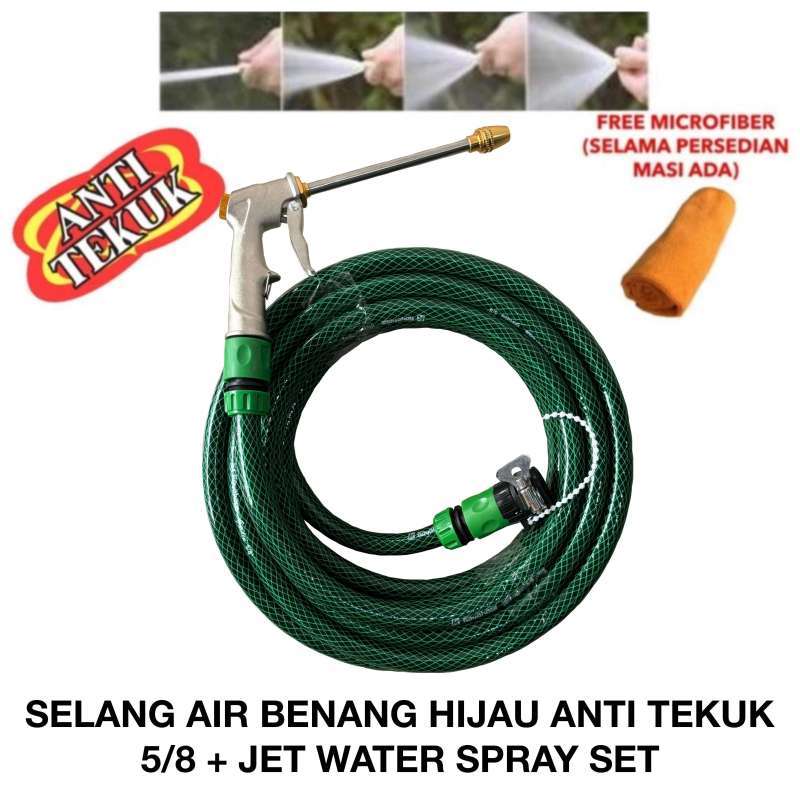 Jual SELANG AIR HIJAU BENANG ANTI TEKUK 5/8 + JET WATER SPRAY SET - 15 ...
