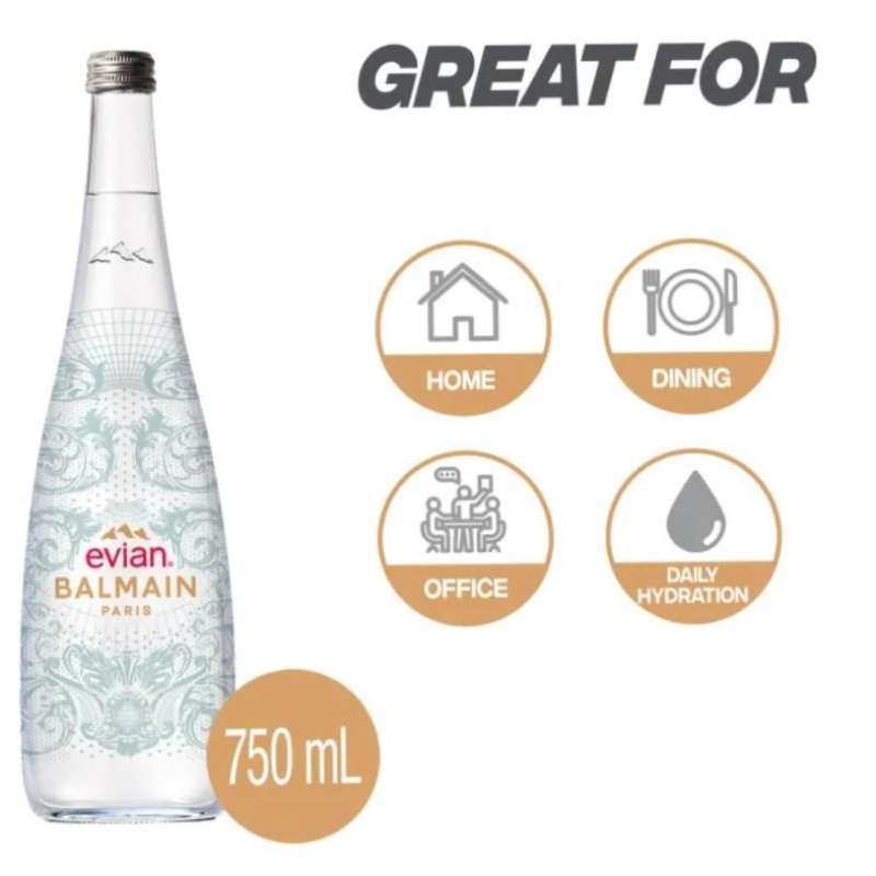 Promo Evian x Balmain 2022 Limited Edition Mineral Water 750ML Glass Bottle Diskon 3% di Seller ...