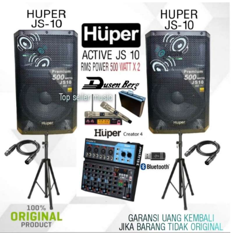 Promo SET PAKET SOUND SYSTEM AKTIF HUPER JS10 MIXER HUPER 4CH 2 MIC - XIONSTORE Diskon 50% di ...