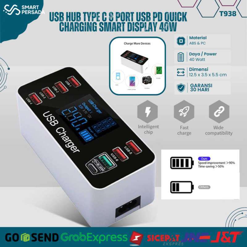 Promo CHARGER USB HUB CHARGING STATION DOCK 8 PORT PD QUICK CHARGER 40W LCD - Diskon 50% di ...