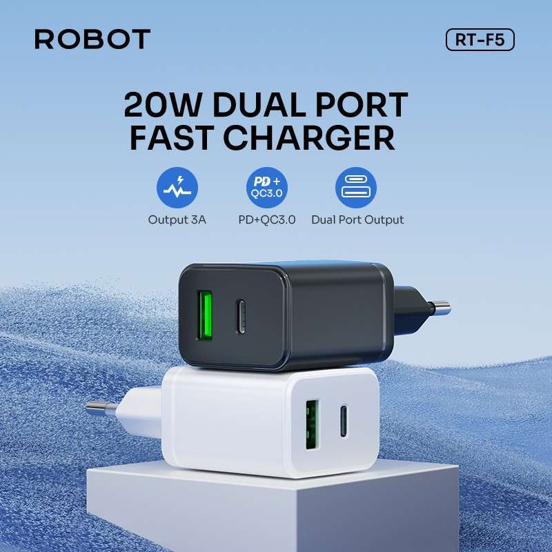 Jual CHARGER ROBOT RT F5 20W 3A FAST CHARGING PD DUAL OUTPUT - WHITE di ...