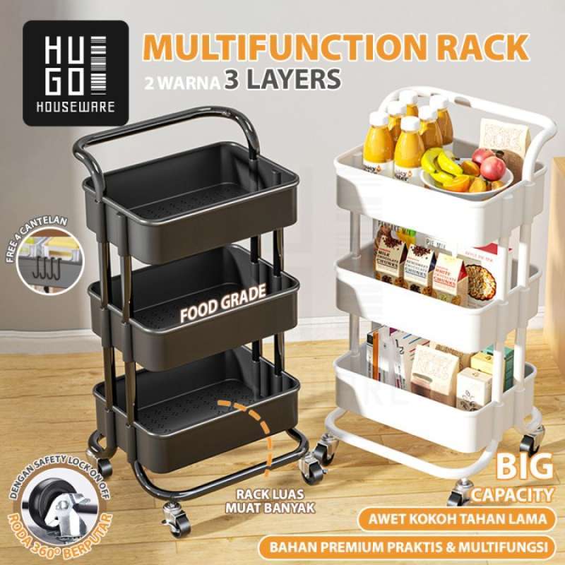 Promo HUGO Rak Dapur Dorong Besi Stainless Steel Rak Troli Susun ...