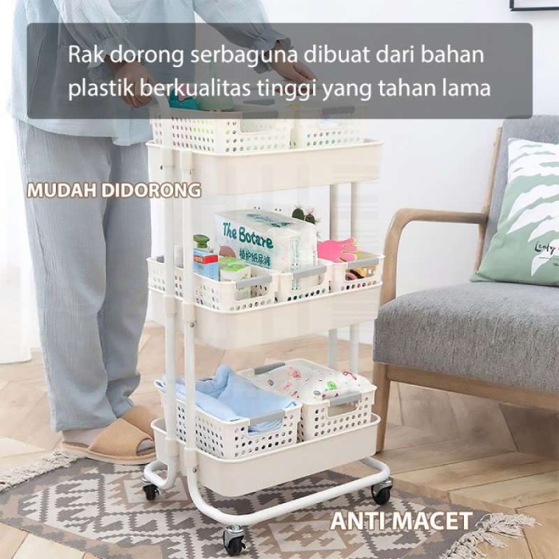 Promo HUGO Rak Dapur Dorong Besi Stainless Steel Rak Troli Susun ...