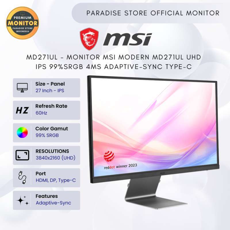 Promo Monitor Msi Modern Md271ul Uhd Ips 99%srgb 4ms Adaptive-sync Type ...