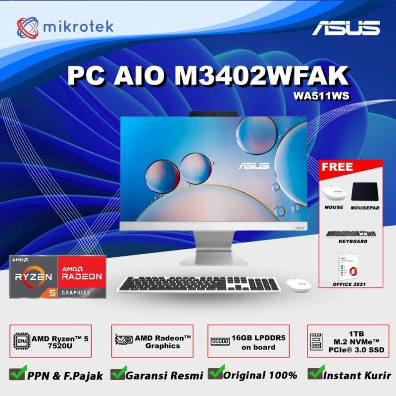 Promo Asus PC Aio Ryzen 5 7520U 16GB 1TB SSD OHS M3402WFAK-WA511WS ...