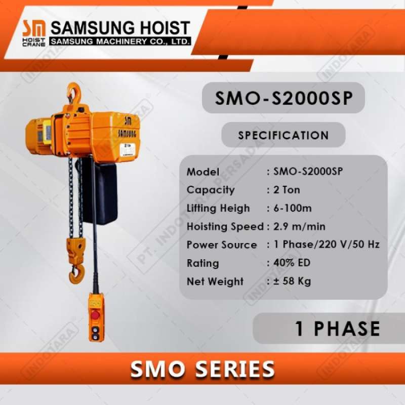 Promo Electric Chain Hoist Samsung Smo Series 1 Phase Smo-S2000Sp ...
