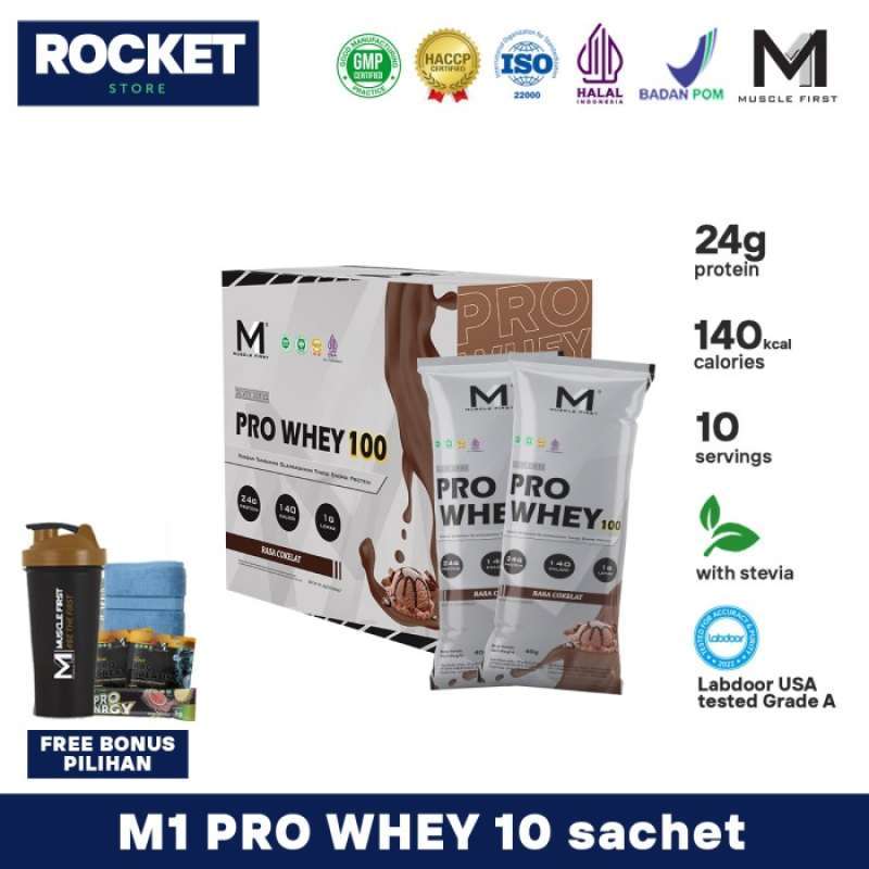Promo Muscle First M1 Pro Whey Protein 100 kemasan BOX isi 10 sachet ...