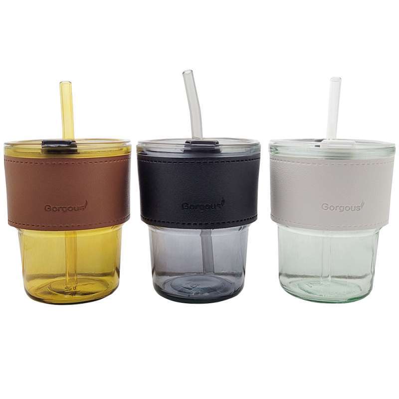 Jual Gelas Kaca Tutup Dengan Pegangan Kulit Gelas Kopi Teh Kaca Estetik ...