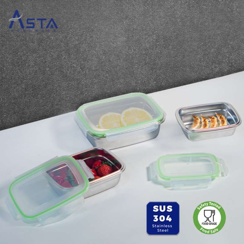 Jual Asta Homeware Kotak Makan Lunch Box Bento Penyimpanan Kotak Stainless Steel 304 - 850ml Di ...