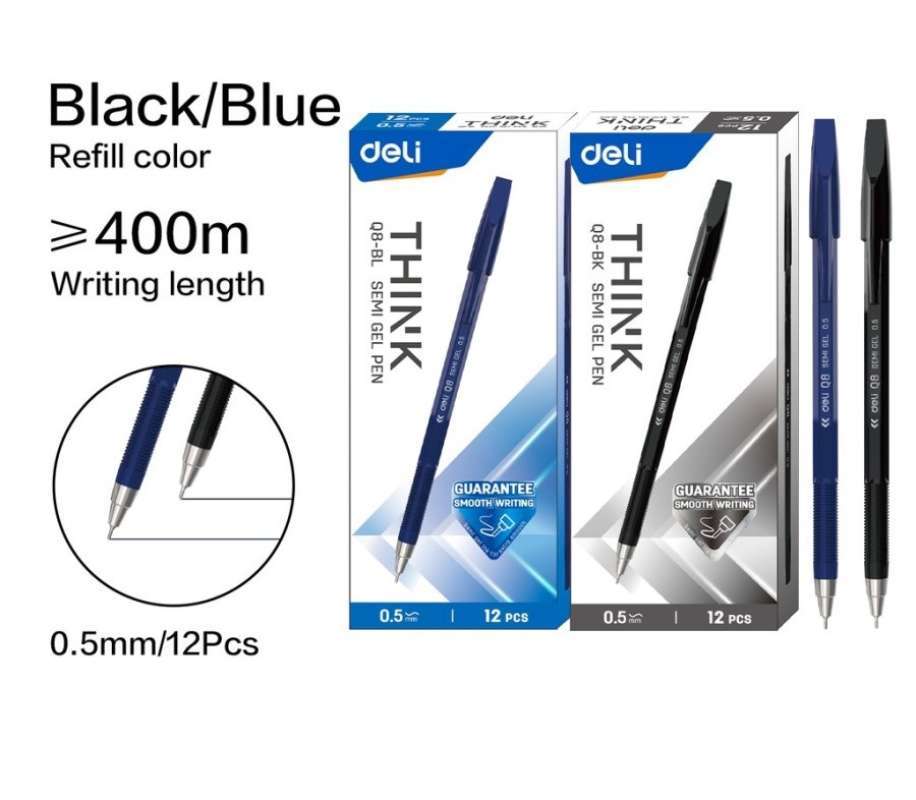 Jual DELI Think Semi Gel Pen 0.5mm EQ8 Pulpen Deli HITAM dan BIRU ( 1 ...