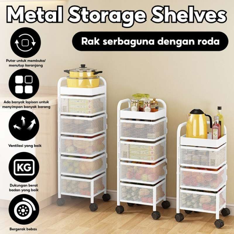 Promo BG Metal Storage Rak Susun Troli Besi Serbaguna Tingkat Model ...