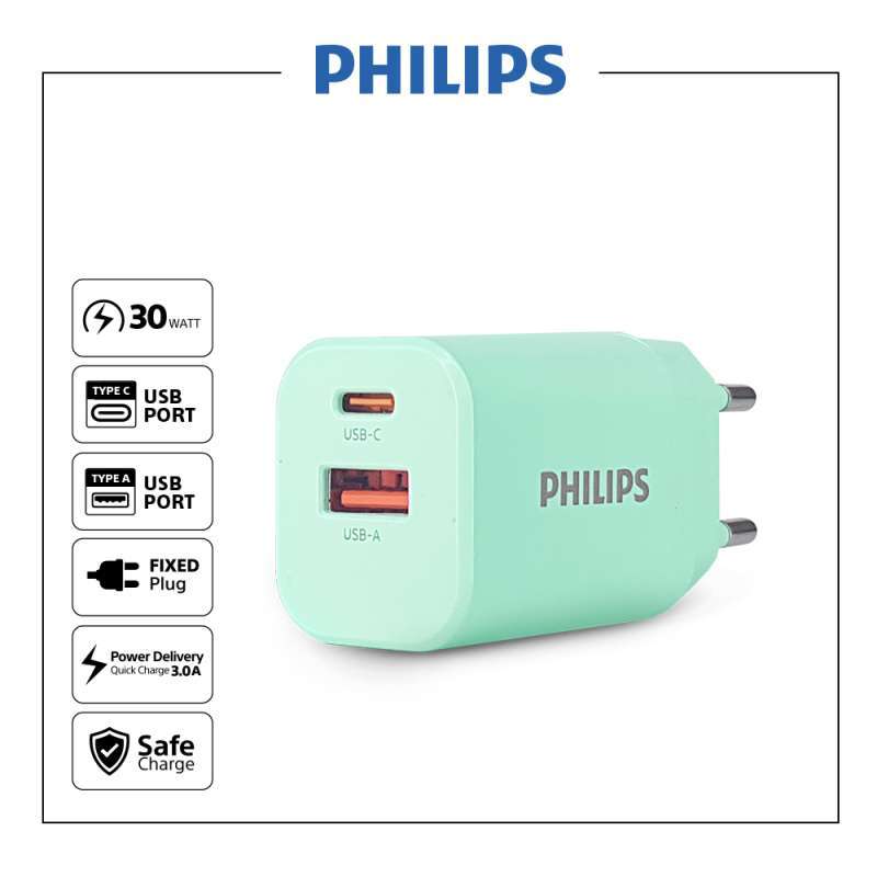 Promo Philips Gan Charger With Usb-a And C Dual Port Pd 30w Qc 3.0 ...