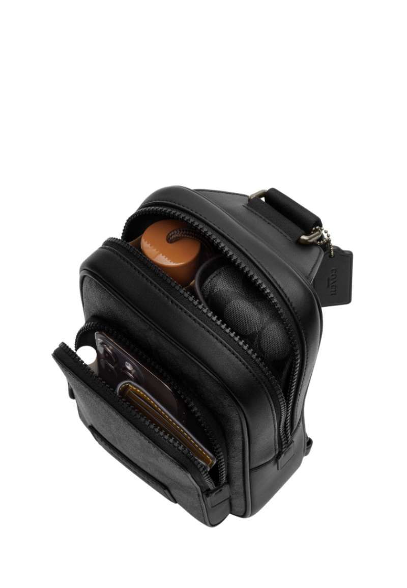 Promo COACH Track Pack 14 In Signature Canvas Charcoal Black Diskon 51% ...