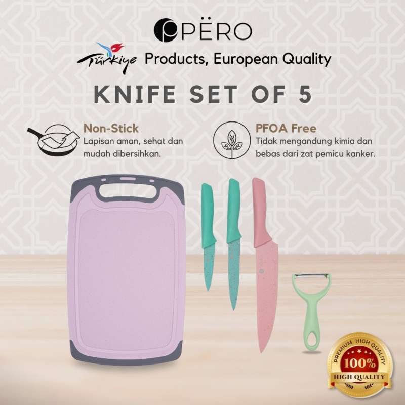 Promo Whs - Pero Knife Set Of 5 With Cutting Board & Peeler / Set Pisau ...