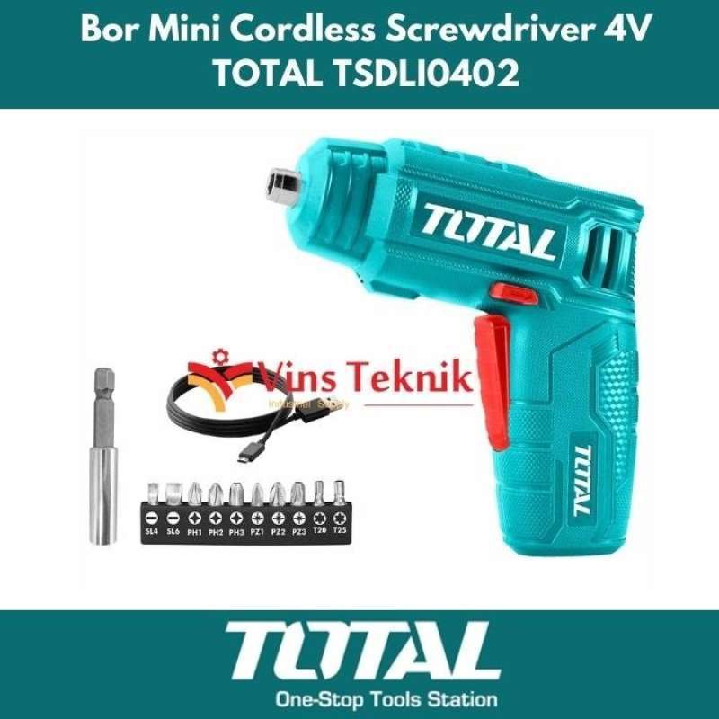 Promo mesin bor obeng baterai cordless screw driver 4V TOTAL TSDLI0402 ...