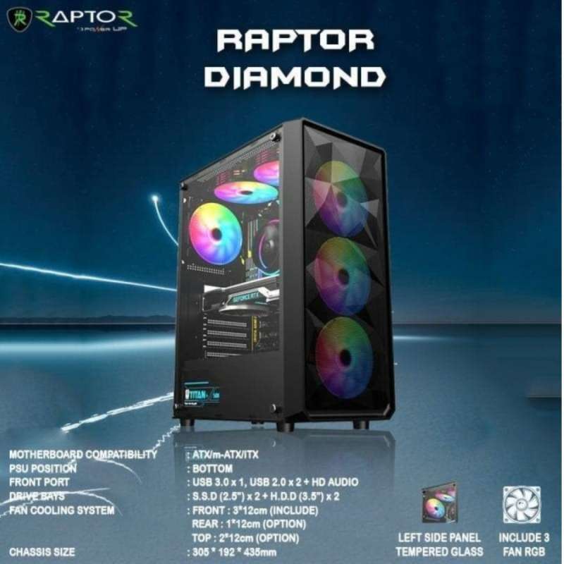 Jual Casing Pc Gaming Raptor Diamond Case Tempered Glass Transparan Rgb ...