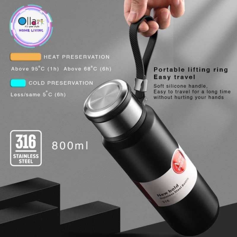 Promo Botol Minum Termos 800 ML Tipe Sport HF-900 Stainless SUS 316 Hot&Cold - Hitam Diskon 2% ...
