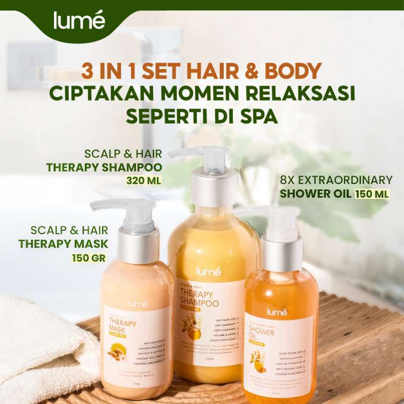 Jual Lume Paket 3in1 Hair Mask Therapy Shampoo Shower Oil Di Seller ...