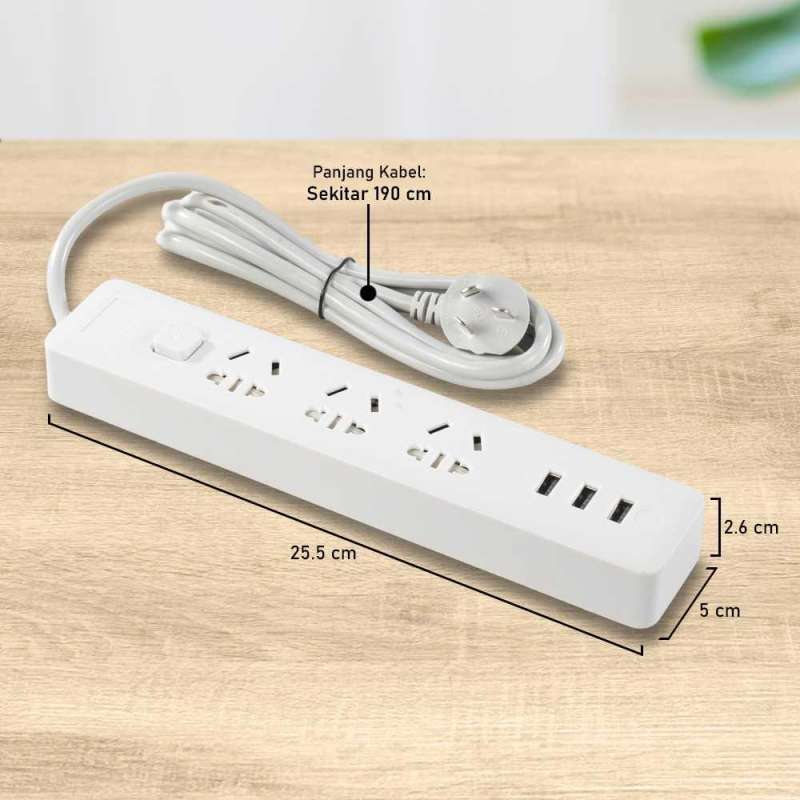 Jual Jrdq Powerstrip 3 Usb Port And 3 Electric Plug With Led Light T ...