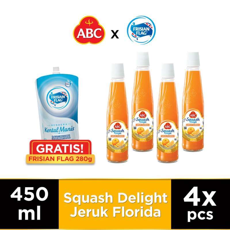 Promo Abc Sirup Squash Delight Jeruk Florida 460 Ml - Multi Pack 4 Pcs Free Kental Manis Diskon ...