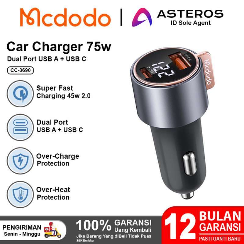Jual Mcdodo Car Charger Mobil Dual Output Usb + Pd Type C Fast Charging ...