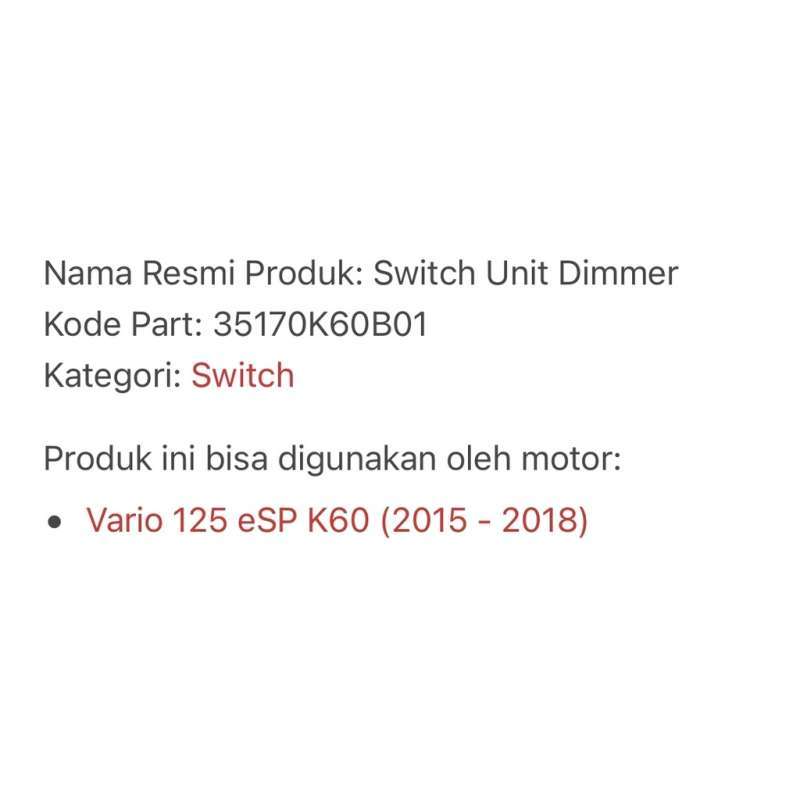 Jual Tombol Dim Switch Unit Dimmer Vario125 Esp 35170-k60-b01 Honda Ahm Di Seller Victory Motor ...