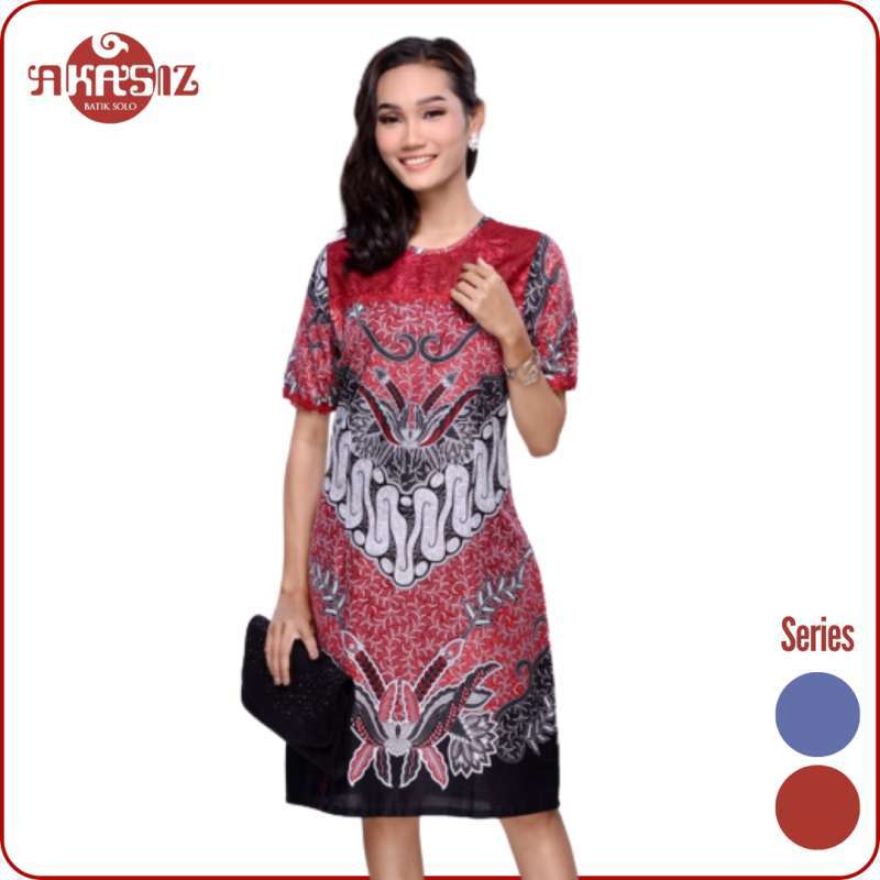 Jual Db01 Dress Batik Wanita Midi A-line Kombinasi Broklat Modern ...
