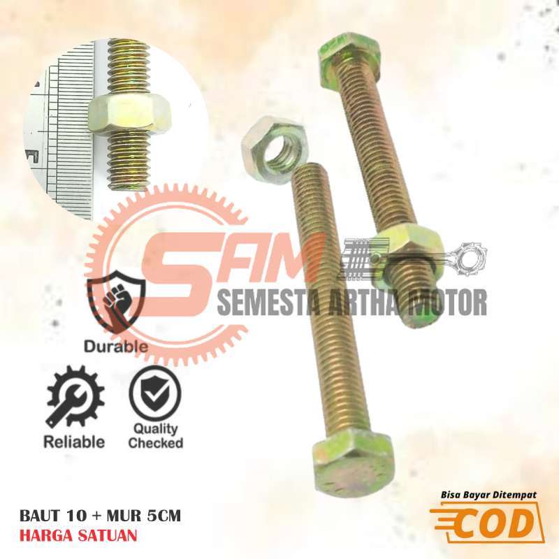 Jual Baut + Mur 10 Set 5cm Kuning Hex Kualitas Kuat Awet Universal Di ...