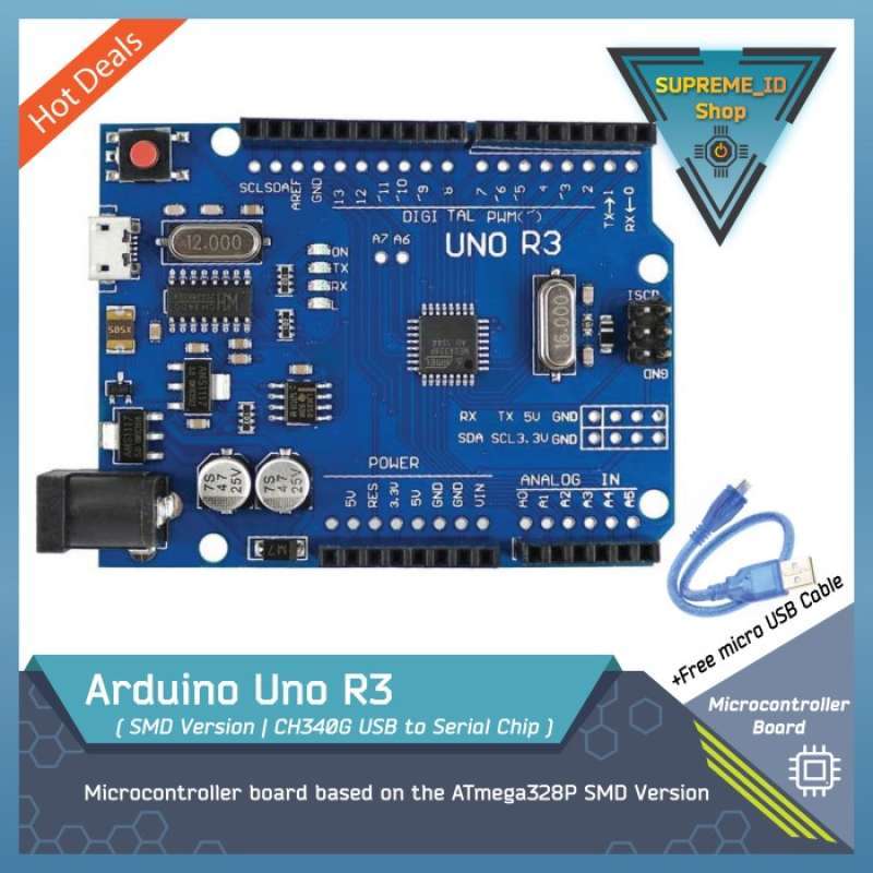 Promo Arduino Uno R3 Atmega328p Smd Ch340 Arduino Ide Pin Headercable 8847