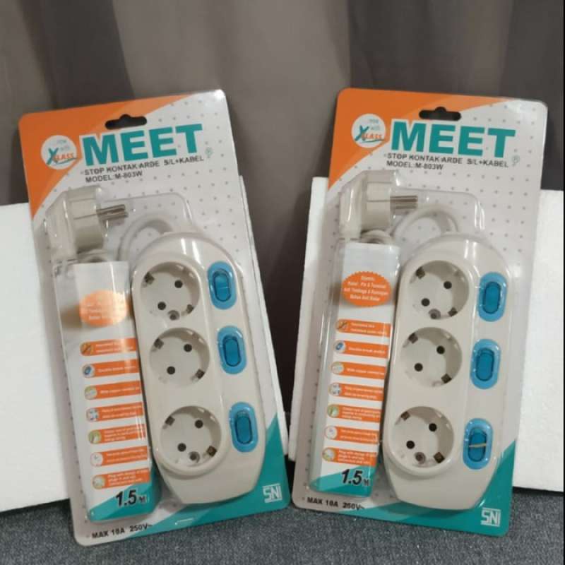 Promo Stop Kontak 3 Lubang Merk Meet / Terminal Listrik 3 Lubang Meet ...