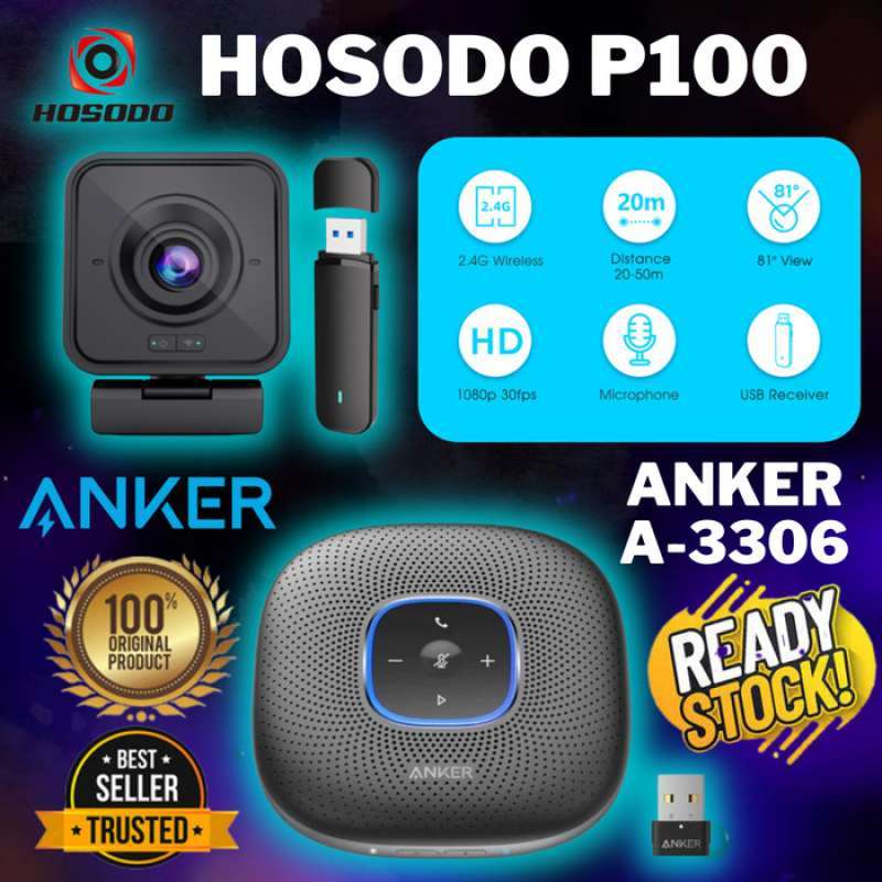 Promo Paket Hosodo P100 Webcam Wireless With Anker A-3306 Speakerphone ...