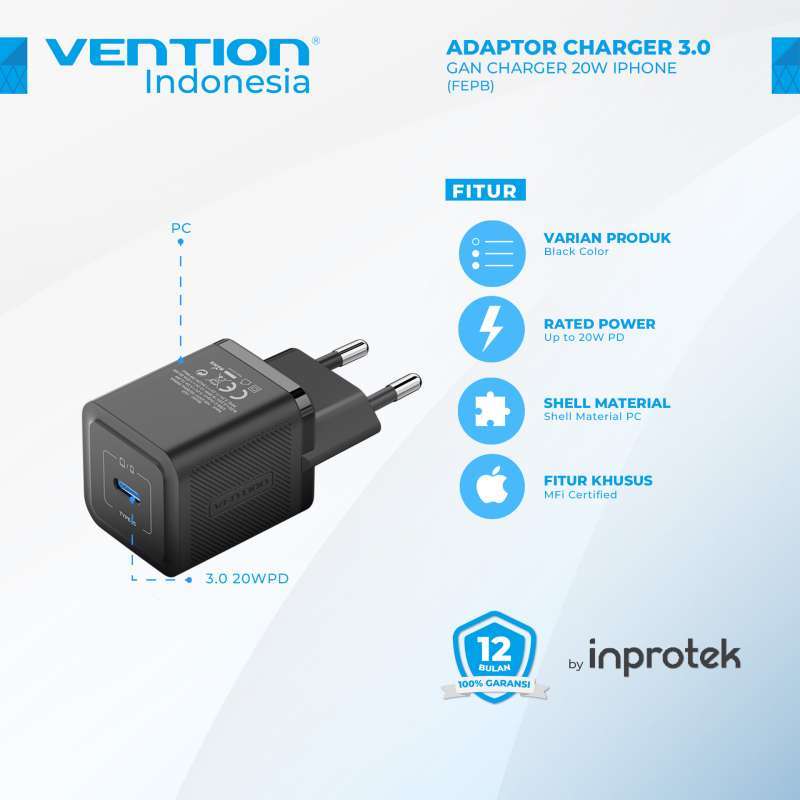 Jual Vention Adaptor Kepala Charger Gan Pd Usb Type C Fast Charging 20w ...