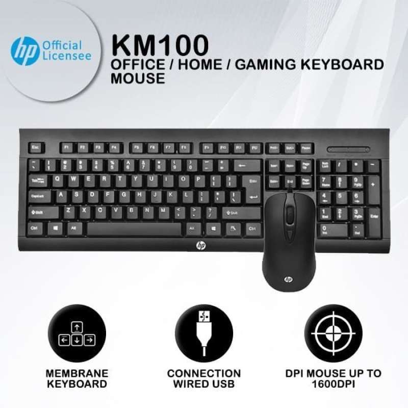 Promo 100 Produk Ori Keyboard Mouse Combo Hp Km100 Membrane Keyboard And Mouse Usb 1600 Dpi